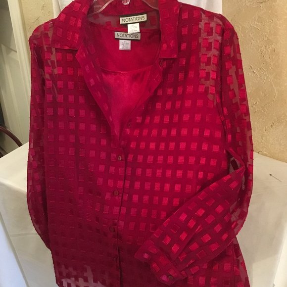 Tops | Sheer Red Blouse | Poshmark